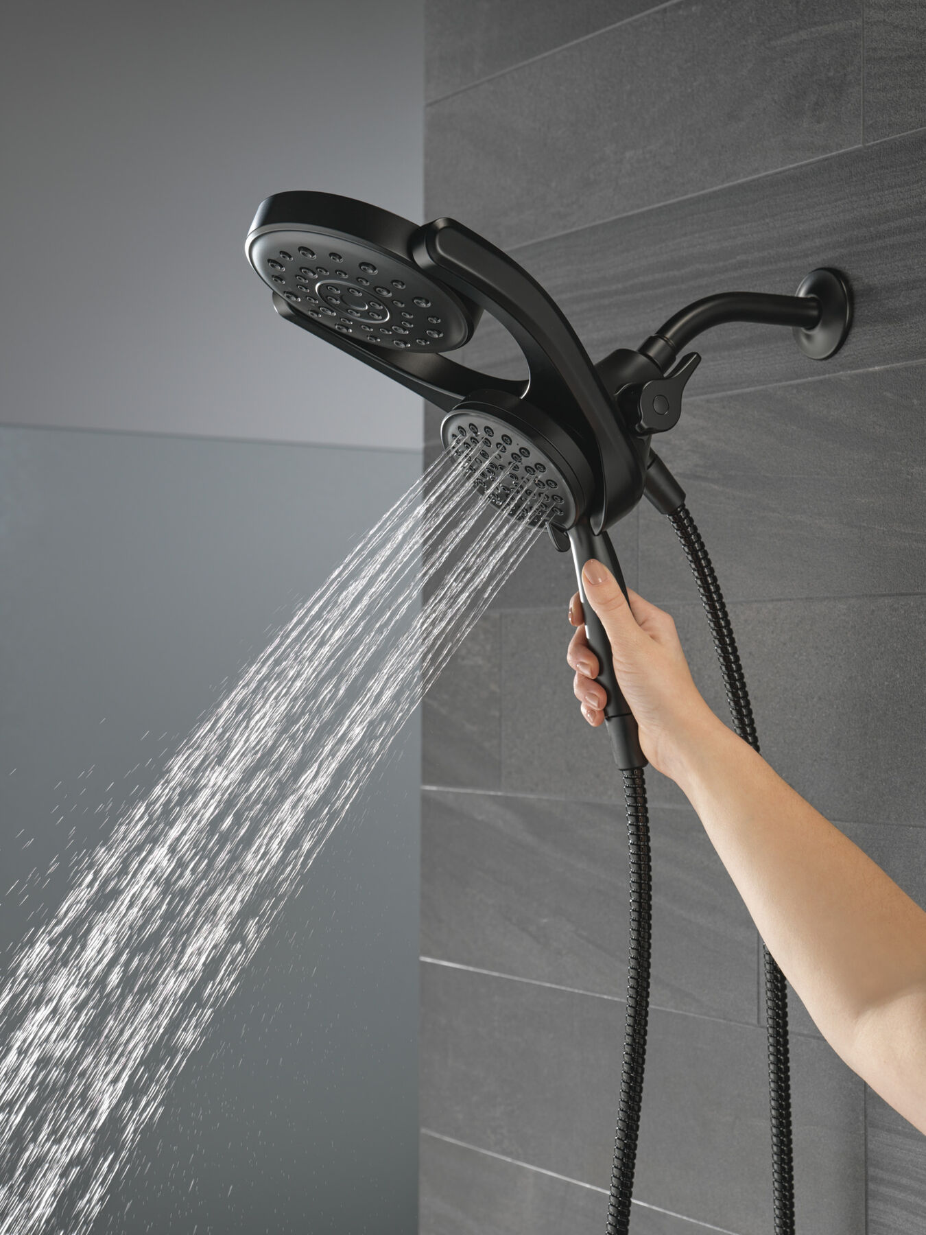 HydroRain® 4-Setting Two-in-One Shower Head in Matte Black 75698BL ...
