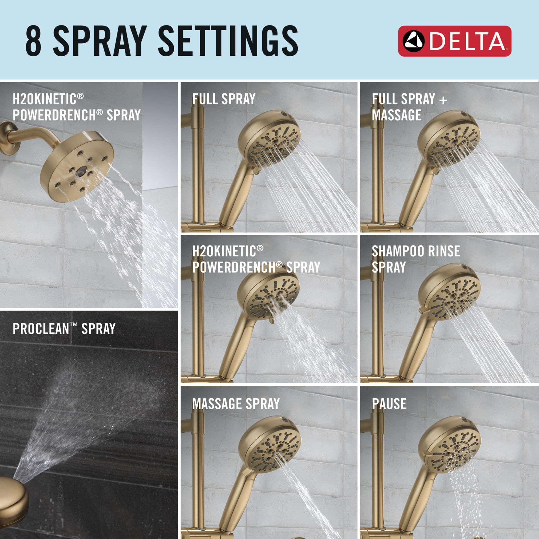 3-Function Custom Shower Bundle with ProClean Hand Shower in Champagne ...