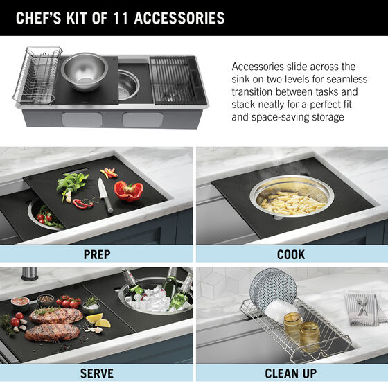 45” Workstation Undermount Single Bowl 16 Gauge Stainless Steel Kitchen ...