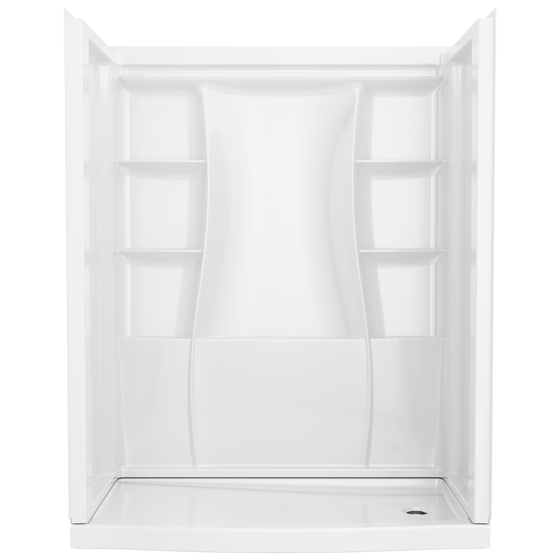 60 x 32" Curved Alcove Shower Base with Right Drain in High Gloss White ...