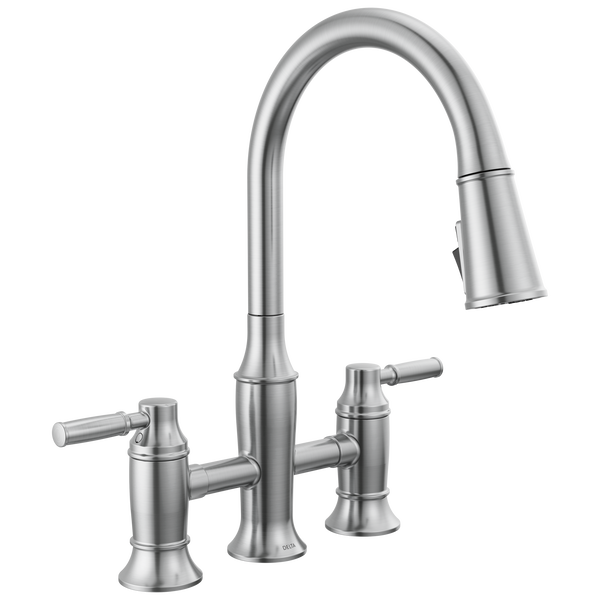 Two Handle Pull-Down Bridge Kitchen Faucet in Lumicoat® Arctic ...