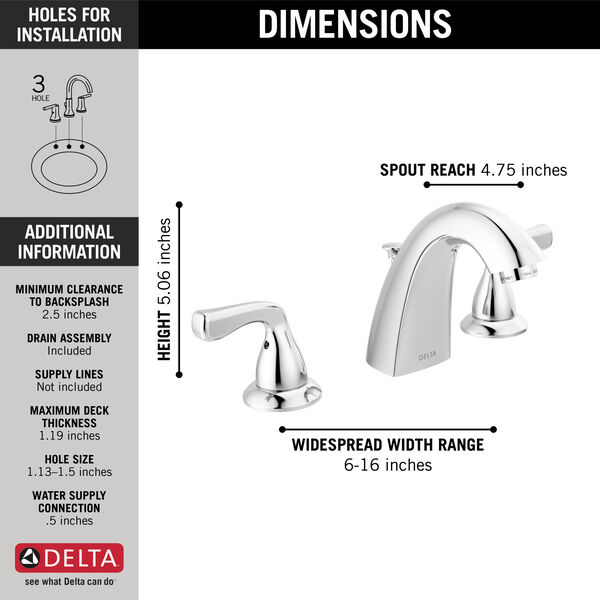 Two Handle Widespread Bathroom Faucet in Chrome B3512LF-PPU-ECO | Delta Faucet