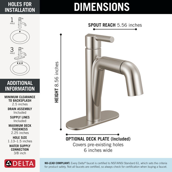 Single Handle Pull-Down Bathroom Faucet in Stainless 15849LF-SSPD | Delta Faucet