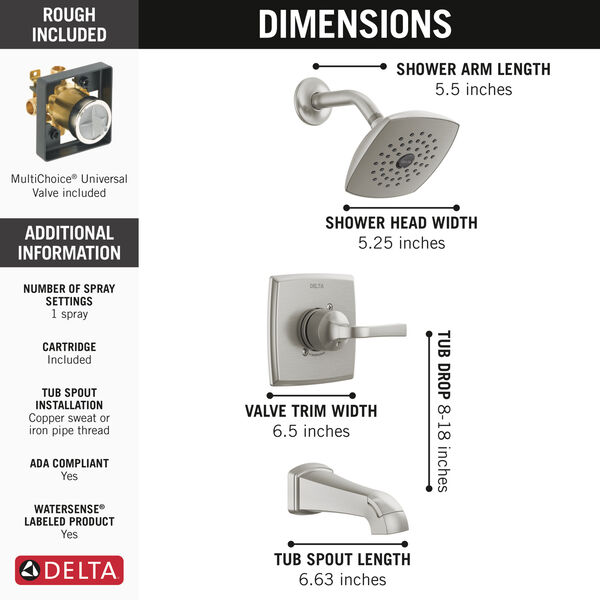 Monitor® 14 Series Tub and Shower in Stainless 144854-SS | Delta Faucet