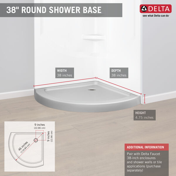38'' Round Corner Shower Base in High Gloss White B711917-3838-WH ...