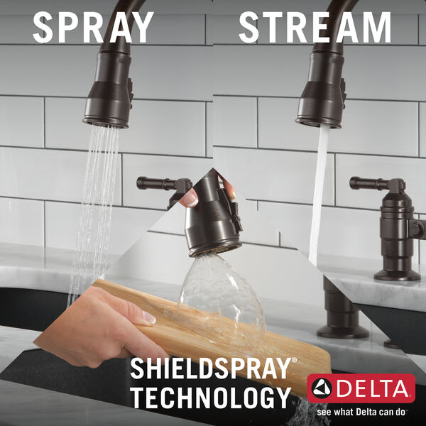 Two Handle Pull-Down Bridge Kitchen Faucet in Venetian Bronze 2390L-RB ...