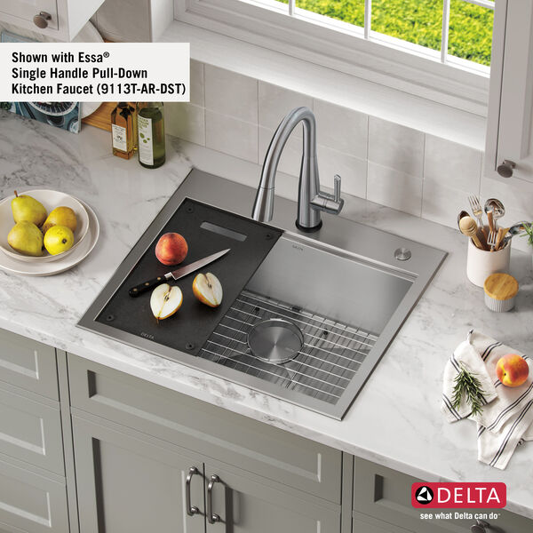 25” Workstation Kitchen Sink Drop-In Top Mount 16 Gauge Stainless Steel ...