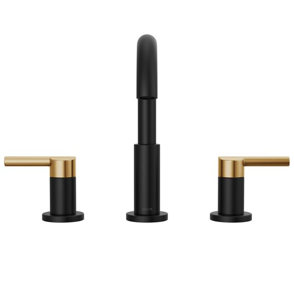 Two Handle Widespread Bathroom Faucet in Matte Black / Champagne Bronze 35749LF-GZ | Delta Faucet