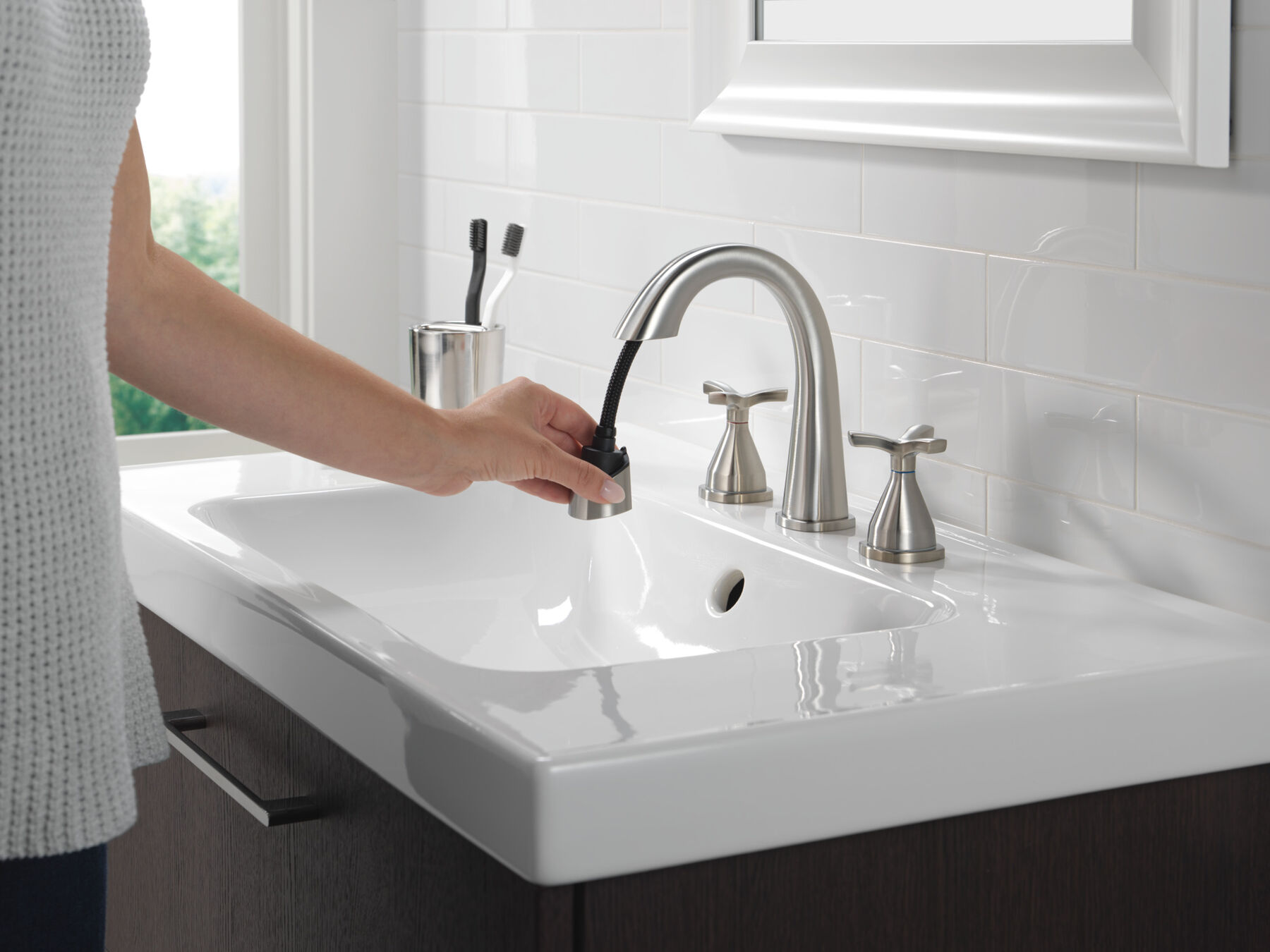 Two Handle Widespread Pull Down Bathroom Faucet in Lumicoat® Stainless 357756-SSPD-PR-DST ...