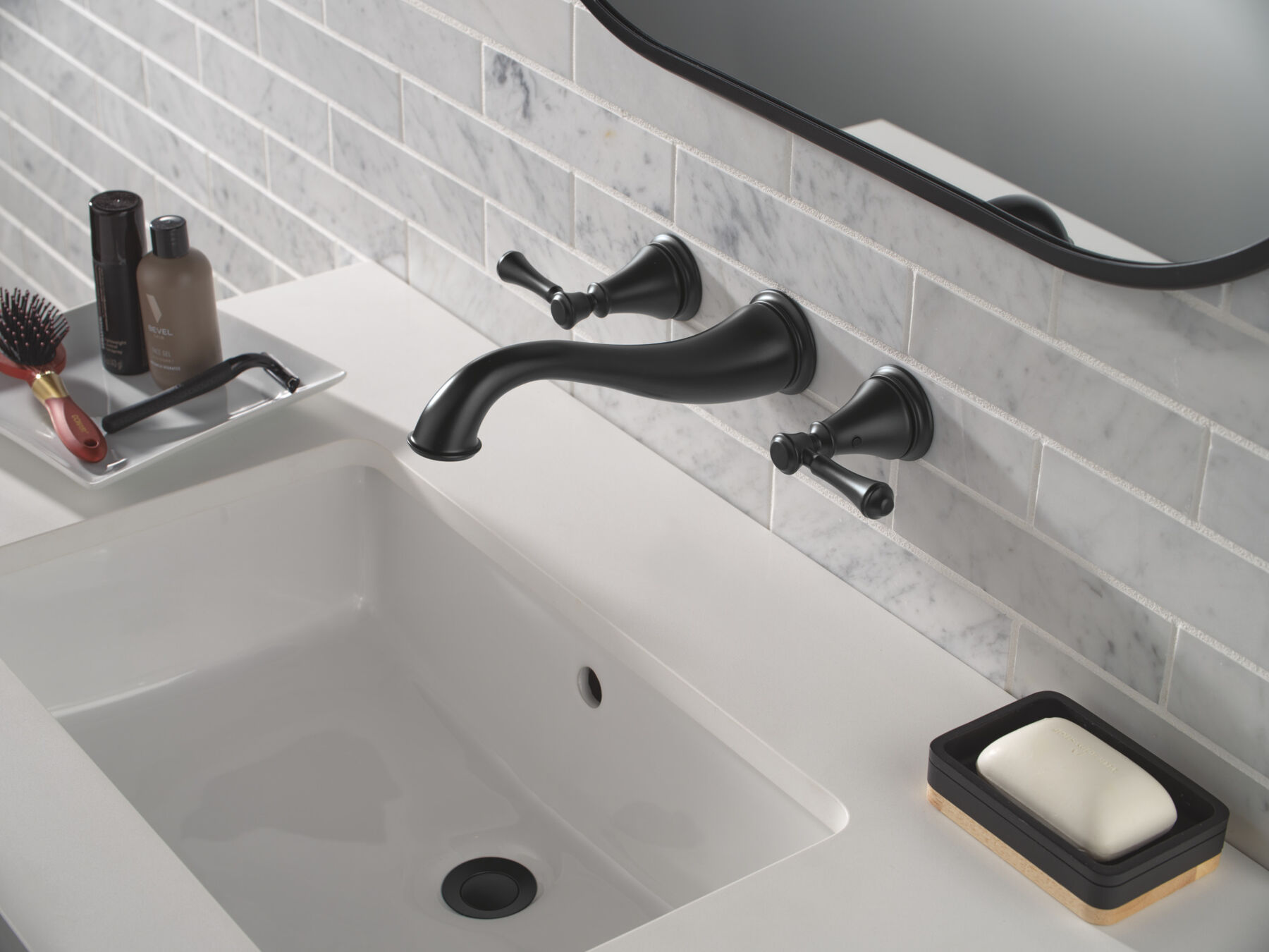 Two Handle Wall-Mount Bathroom Faucet Trim in Matte Black T3597LF-BLWL ...