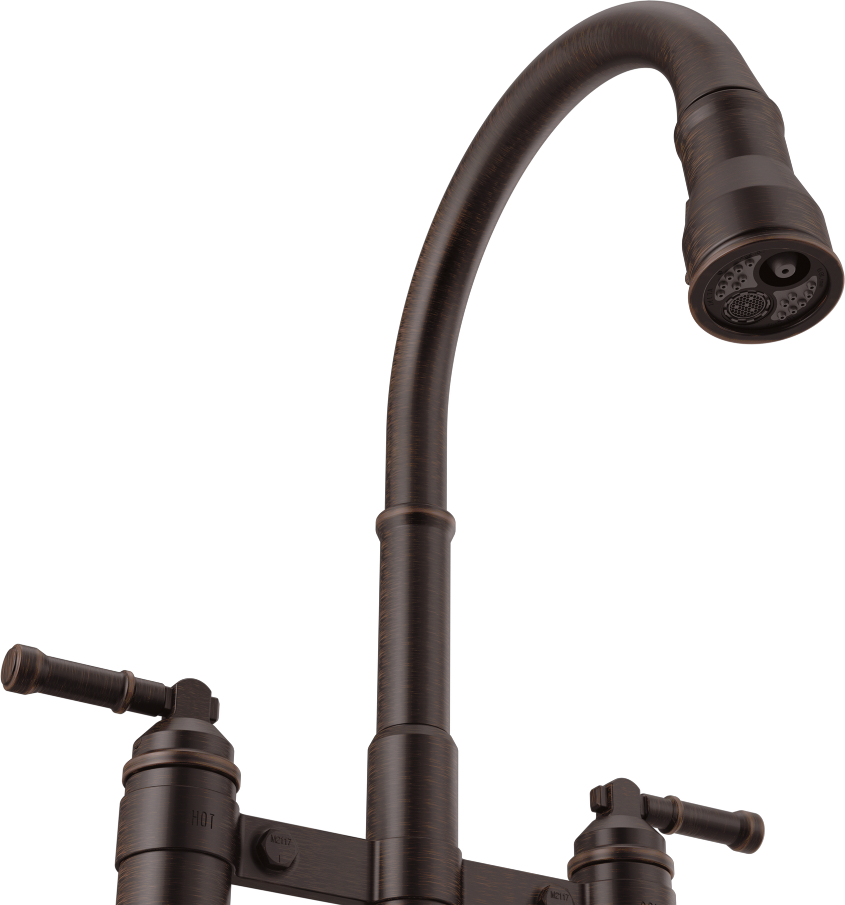 Two Handle Pull-Down Bridge Kitchen Faucet in Venetian Bronze 2390L-RB ...