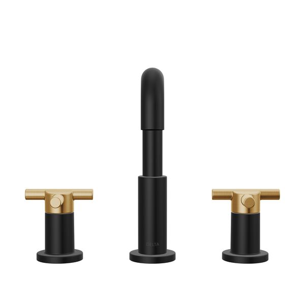 Widespread Bathroom Faucet (Recertified) in Matte Black / Champagne Bronze 35894LF-GZ-R | Delta ...