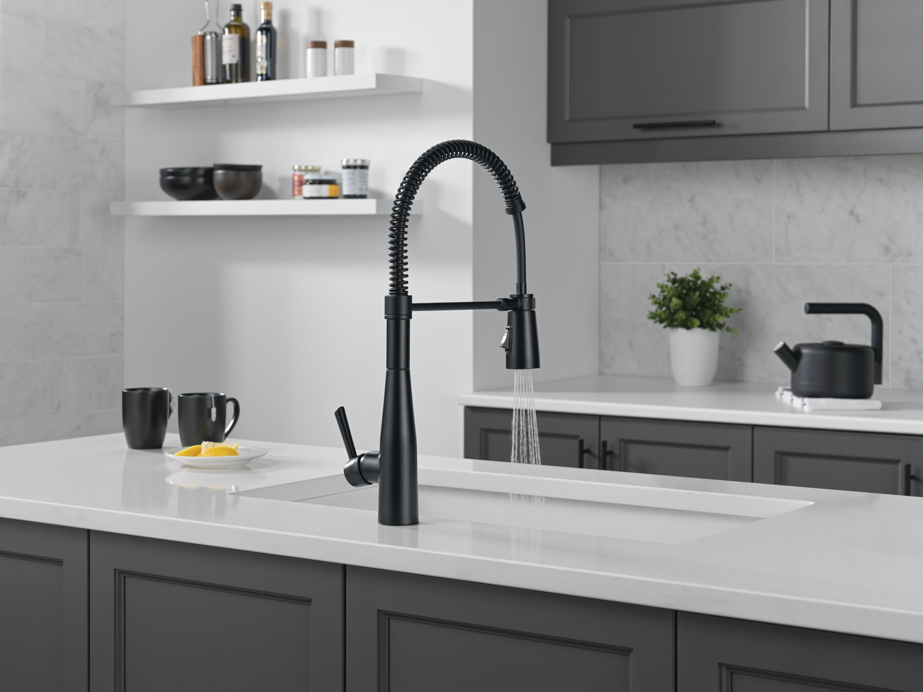 Single-Handle Pull-Down Spring Kitchen Faucet in Matte Black 9613-BL ...