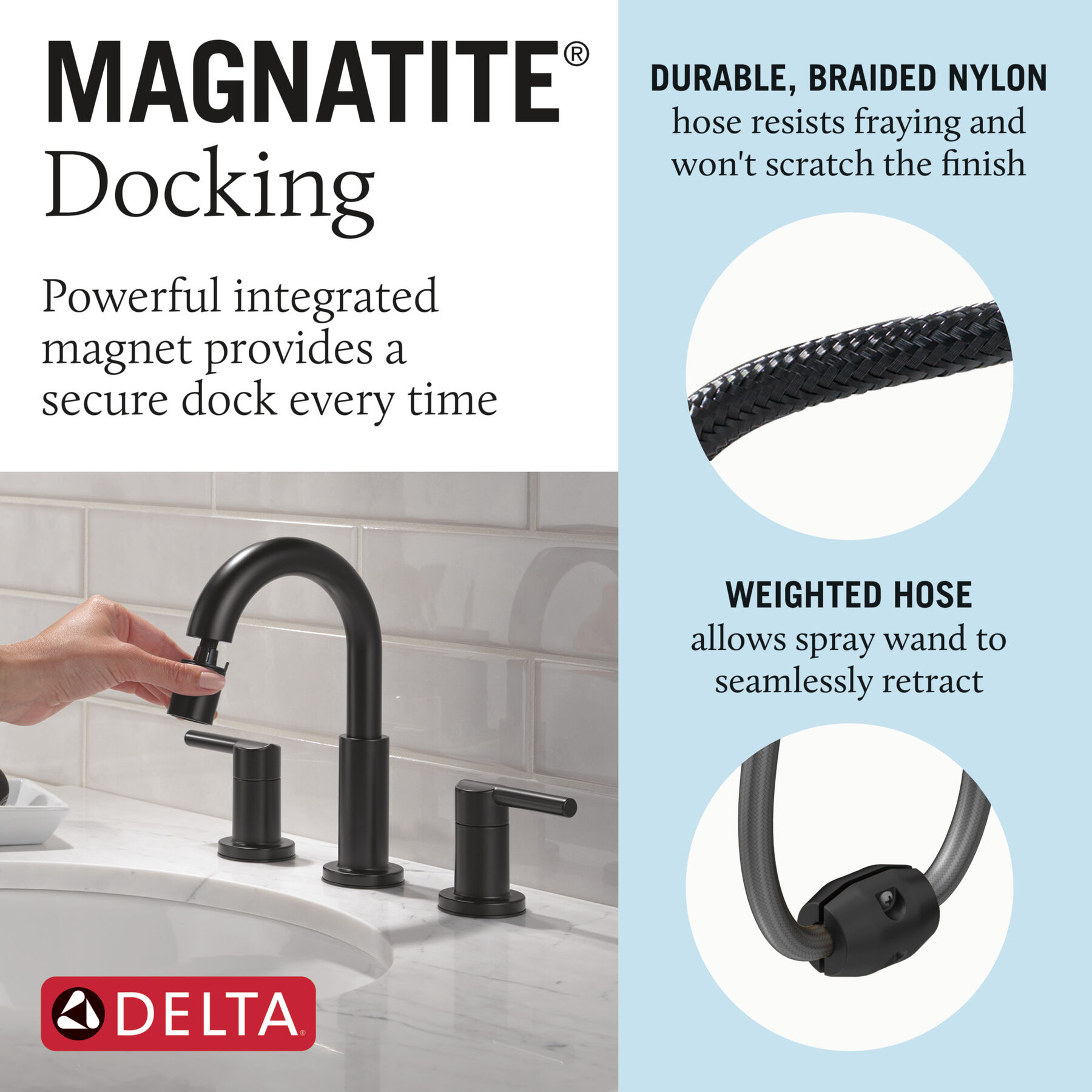 Two Handle Widespread Pull-Down Bathroom Faucet in Matte Black 35749LF-BLPD | Delta Faucet
