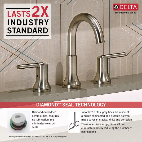 Two Handle Widespread Bathroom Faucet in Stainless 3559-SSMPU-DST | Delta Faucet
