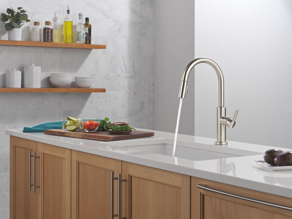Single Handle Pull-Down Kitchen Faucet in Stainless 19867LF-SS | Delta ...