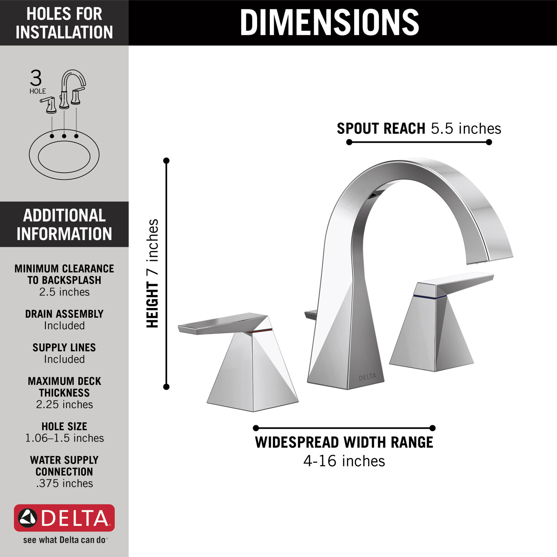 Two Handle Widespread Bathroom Faucet in Lumicoat® Chrome 35546-PR-MPU-DST | Delta Faucet