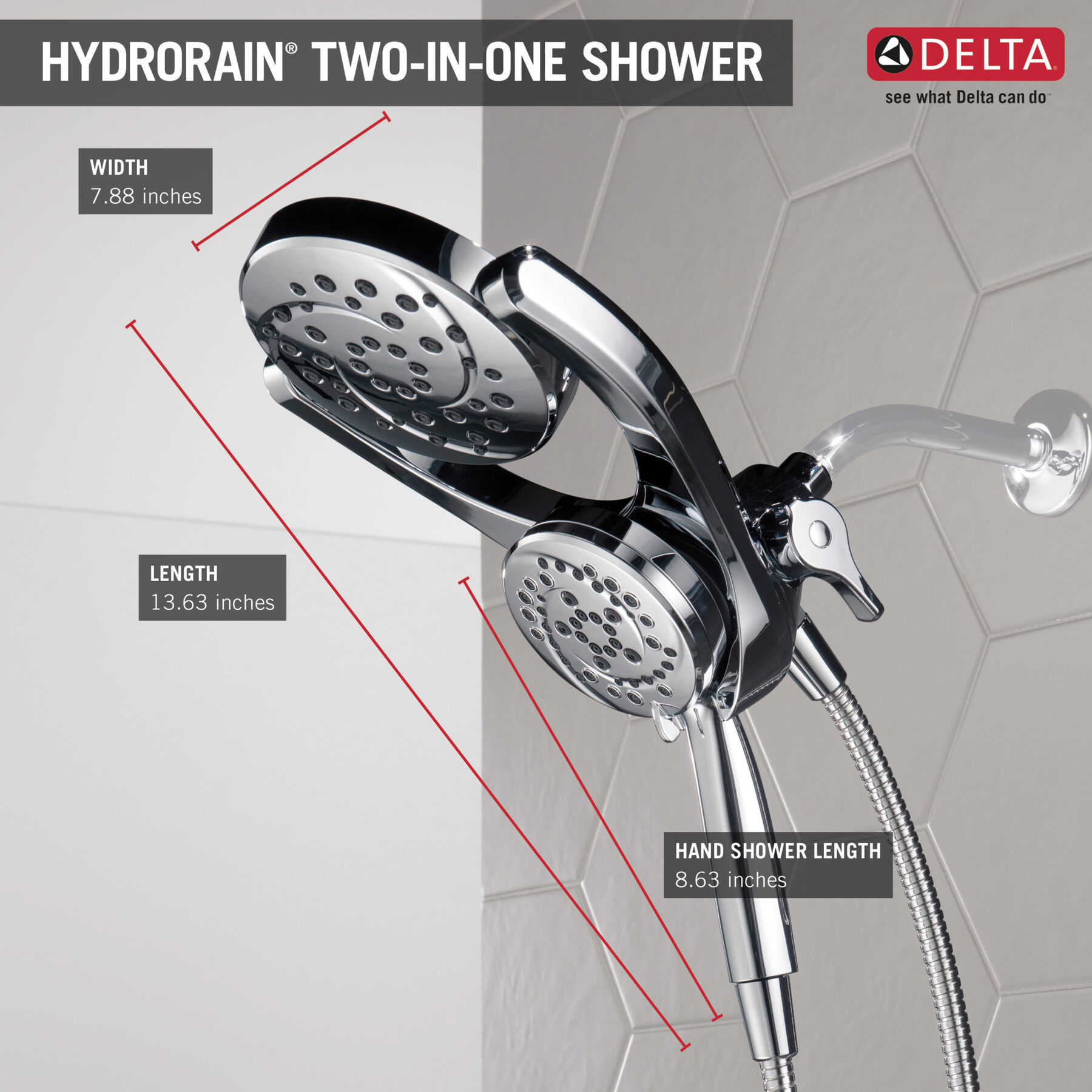 HydroRain® 4-Setting Two-in-One Shower Head (Recertified) in Chrome ...