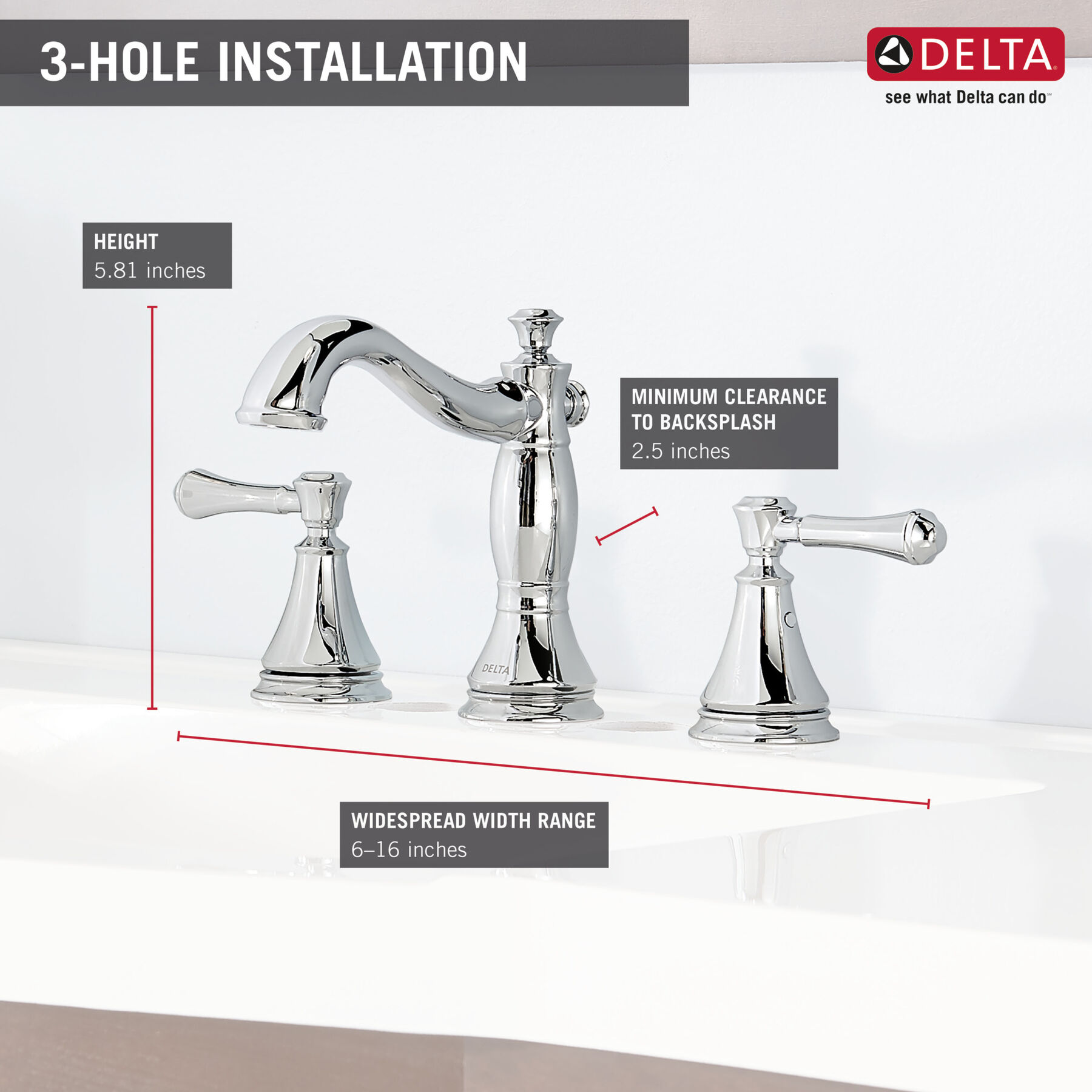 Two Handle Widespread Bathroom Faucet (Recertified) in Chrome 3597LF-MPU-R | Delta Faucet