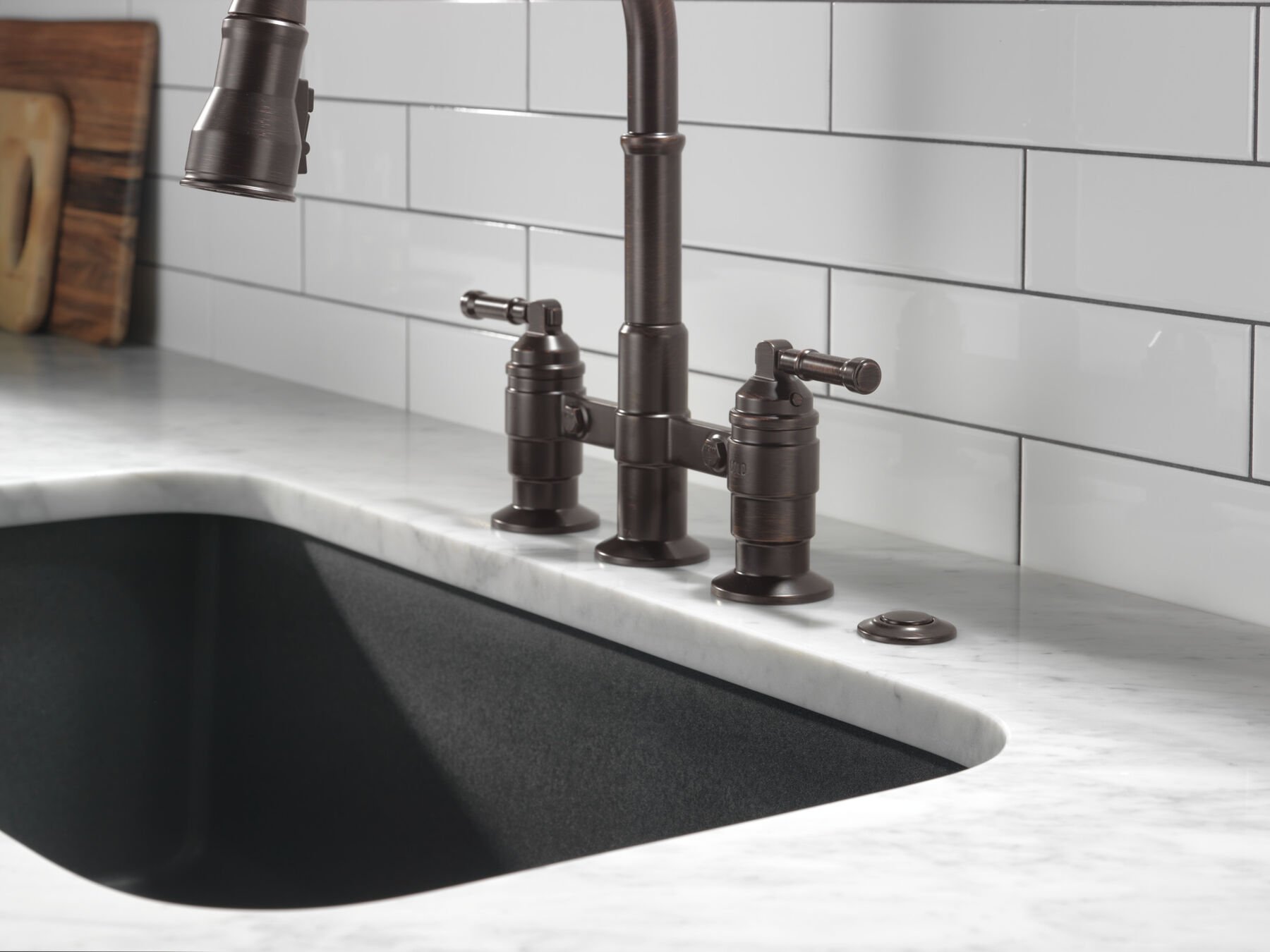 Two Handle Pull-Down Bridge Kitchen Faucet in Venetian Bronze 2390L-RB ...