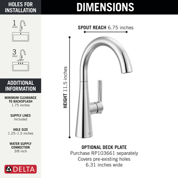 Single Handle Bar Prep Faucet in Chrome 14882LF | Delta Faucet