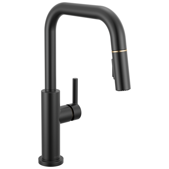 Single Handle Pull-Down Kitchen Faucet in Matte Black / Champagne ...
