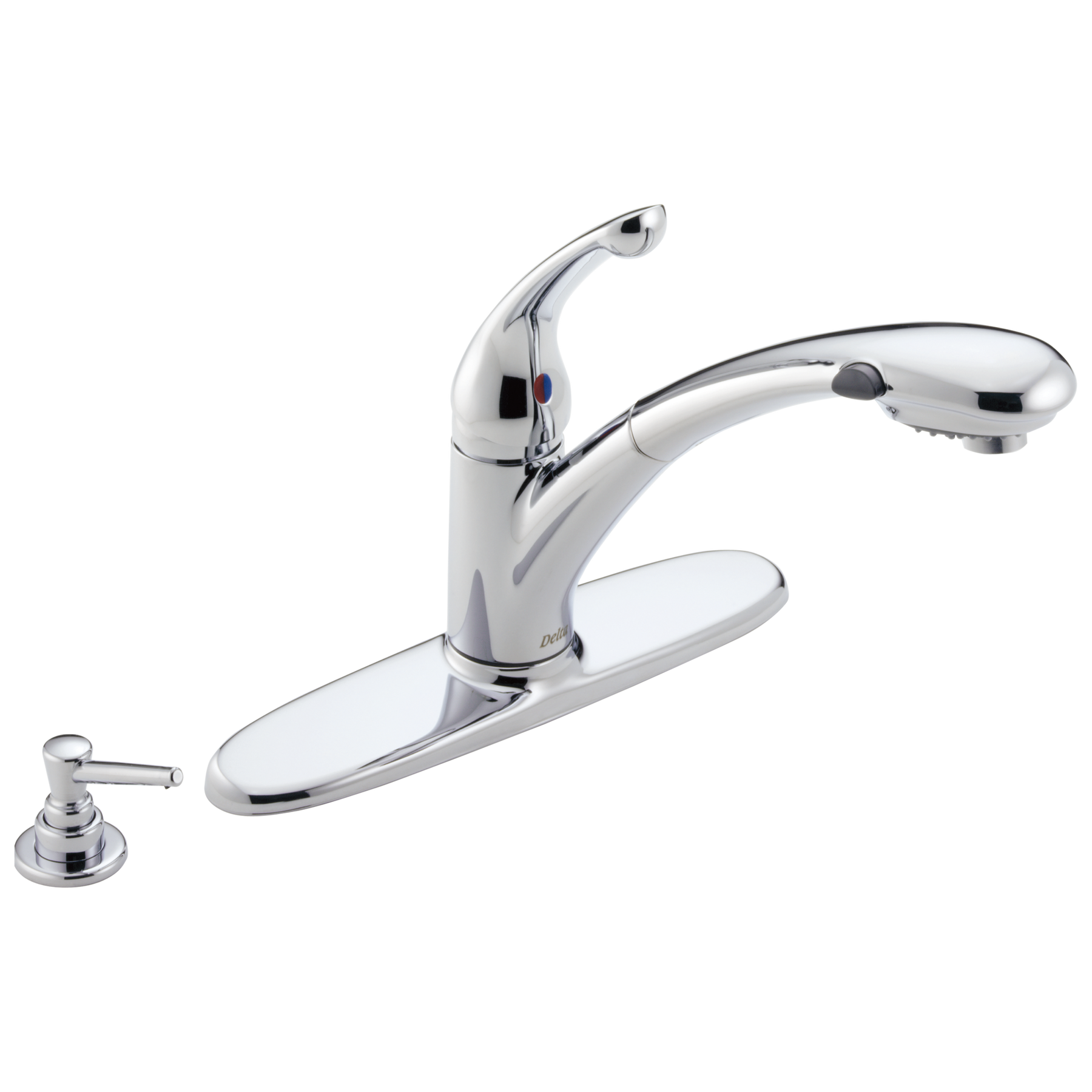 Single Handle Pull-Out Kitchen Faucet in Chrome 470-PROMO-DST | Delta ...