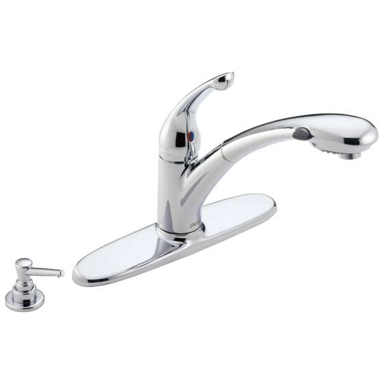 Single Handle Pull-Out Kitchen Faucet in Chrome 470-PROMO-DST | Delta ...
