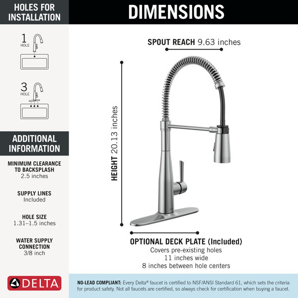 Single-Handle Pull-Down Spring Kitchen Faucet in Arctic Stainless 9613 ...