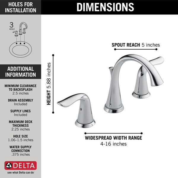 Two Handle Widespread Bathroom Faucet in Chrome 3538-MPU-DST | Delta Faucet