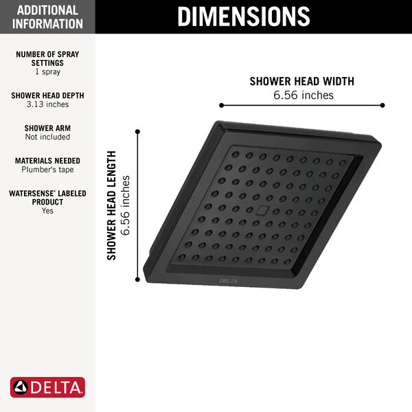 Single-Setting Raincan Shower Head in Matte Black 52283-BL | Delta Faucet