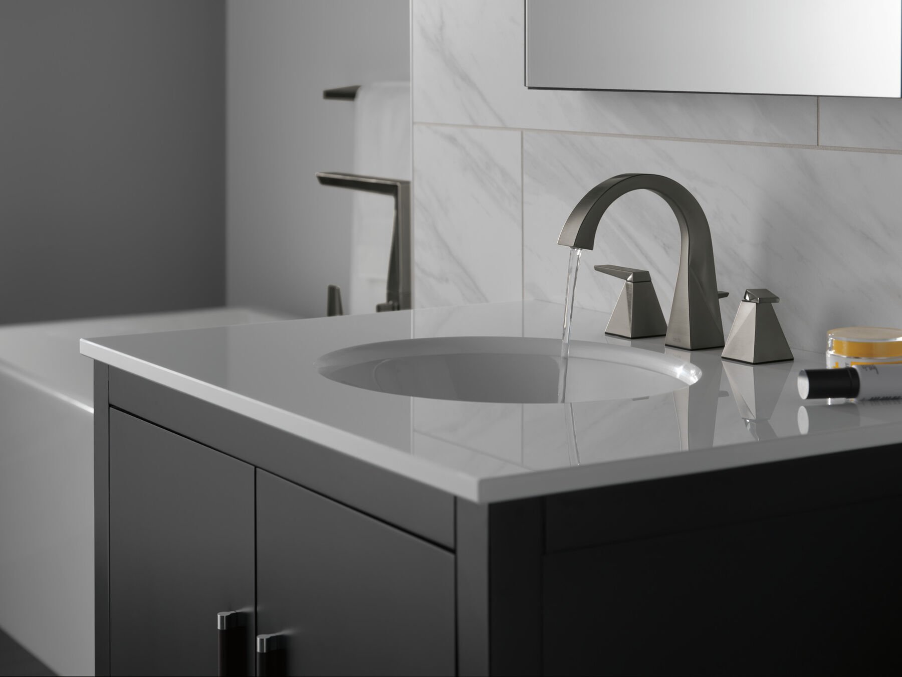 Two Handle Widespread Bathroom Faucet in Lumicoat® Black Stainless 35546-KS-PR-MPU-DST | Delta ...