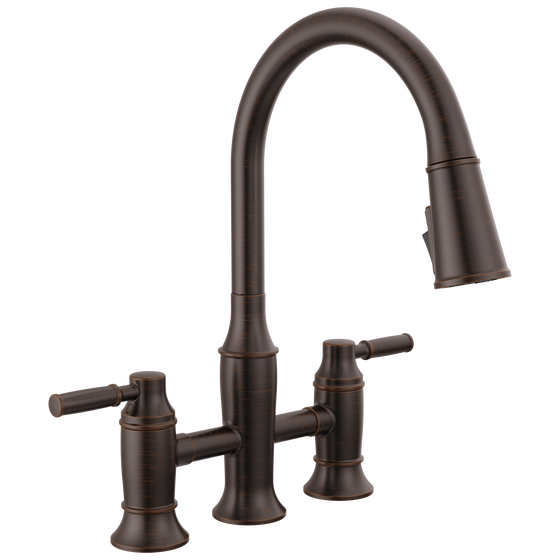 Two Handle Pull-Down Bridge Kitchen Faucet in Venetian Bronze 2384L-RB ...