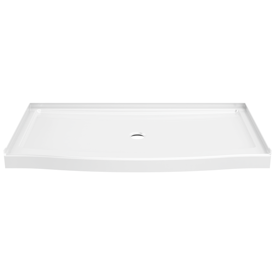 60 x 32" Curved Alcove Shower Base with Center Drain in High Gloss ...