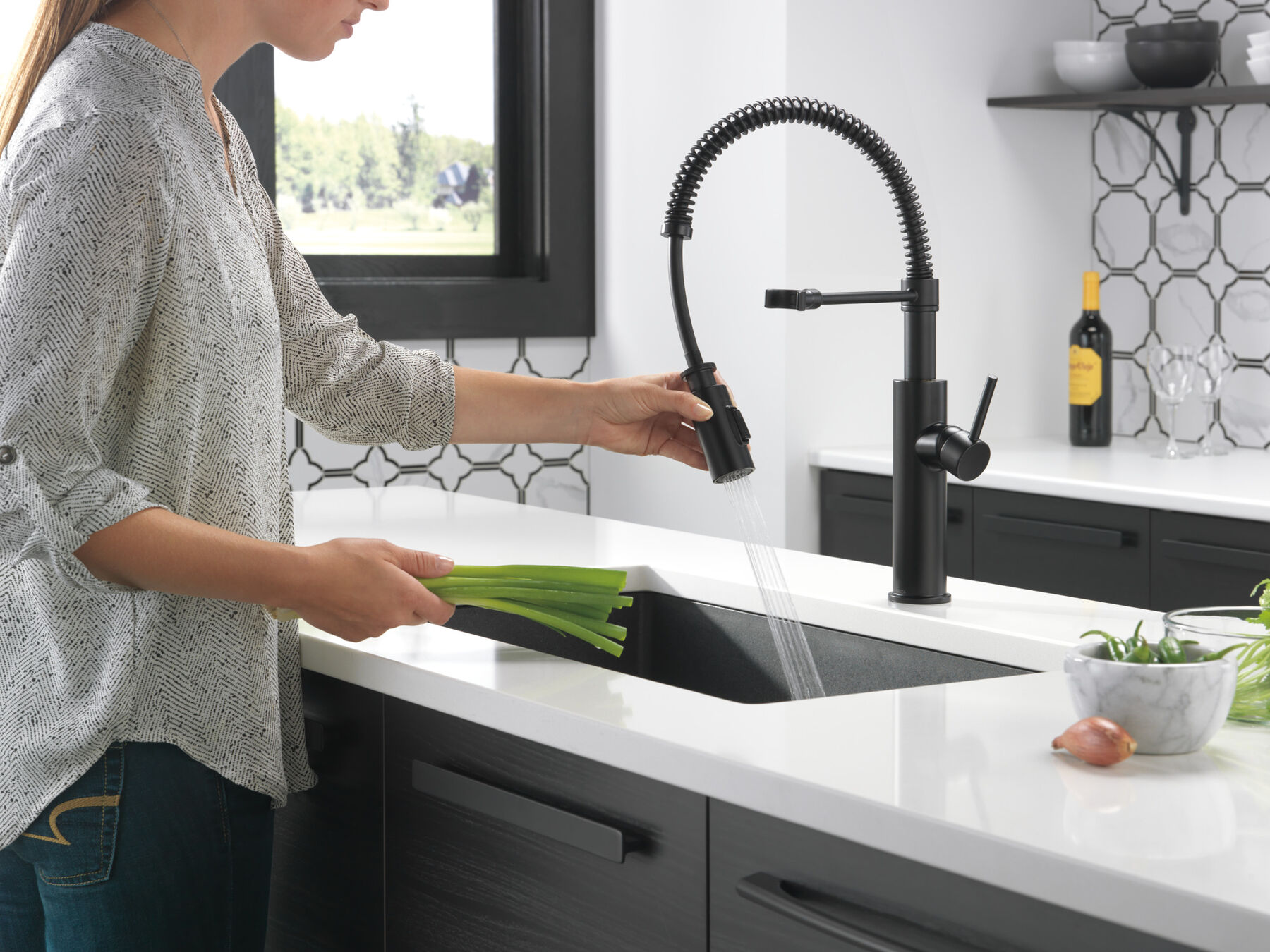 Single-Handle Pull-Down Spring Kitchen Faucet (Recertified) in Matte ...