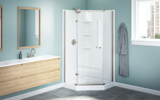 38x38 Corner Shower Bundle with Door - Frameless Neo with Glue Up Wall ...