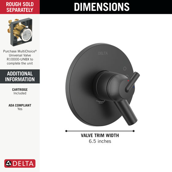 Monitor® 17 Series Valve Only Trim in Matte Black T17059-BL | Delta Faucet