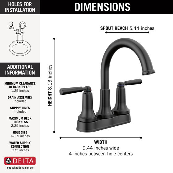 Two Handle Centerset Bathroom Faucet in Matte Black 2535-BLMPU-DST ...