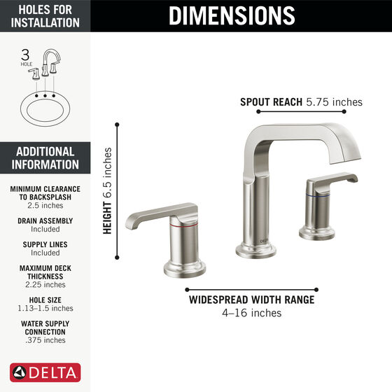Two Handle Widespread Bathroom Faucet in Lumicoat® Stainless 35589-SS-PR-DST | Delta Faucet