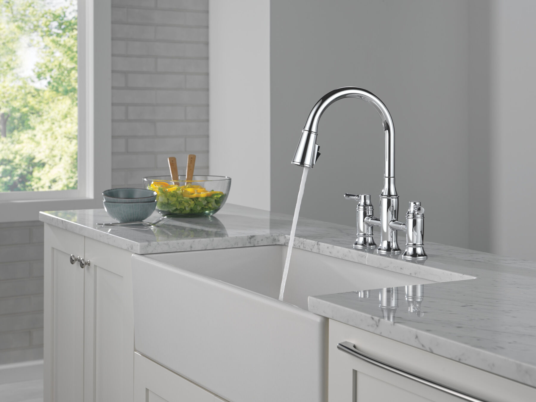 Two Handle Pull-Down Bridge Kitchen Faucet in Lumicoat® Chrome 2384L-PR ...