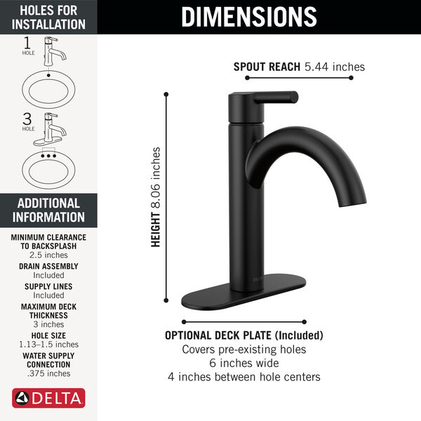 Single Handle Bathroom Faucet in Matte Black 15749LF-BL | Delta Faucet
