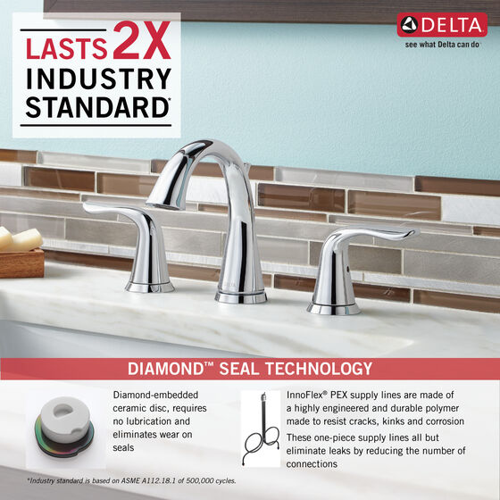 Two Handle Widespread Bathroom Faucet in Chrome 3538-MPU-DST | Delta Faucet