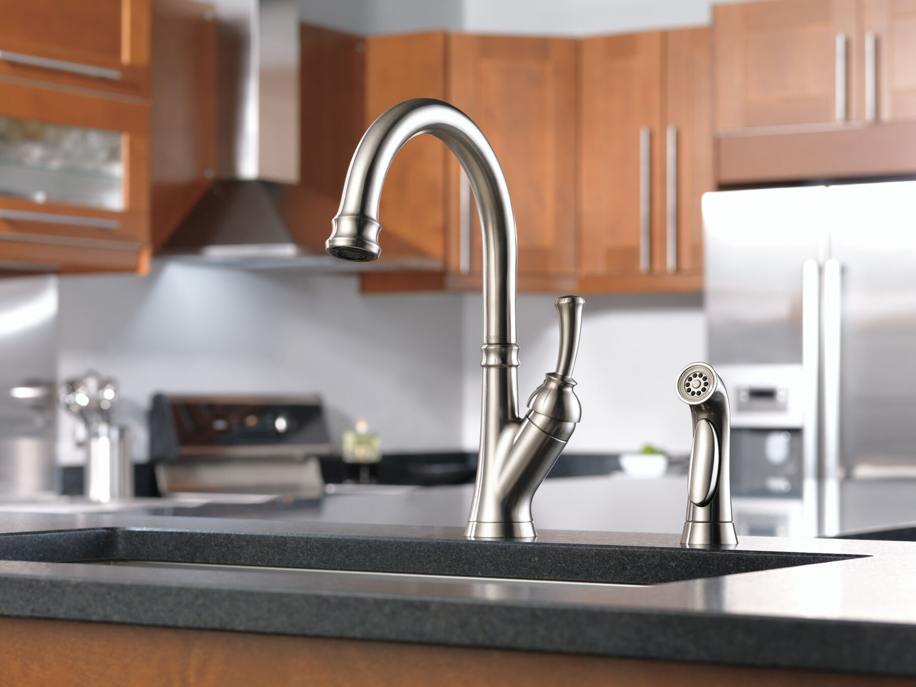 Single Handle Kitchen Faucet with Spray in Stainless 11949-SS-DST ...