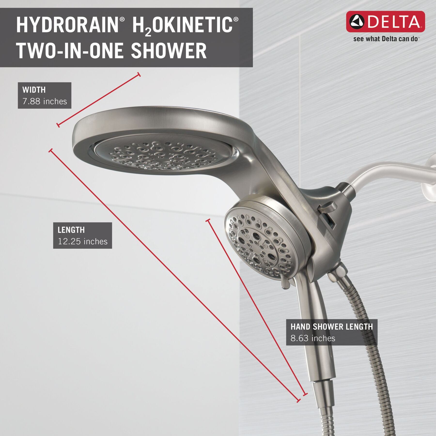 HydroRain® H2Okinetic® 5-Setting Two-in-One Shower Head (Recertified) in Stainless 58680-SS25-R ...