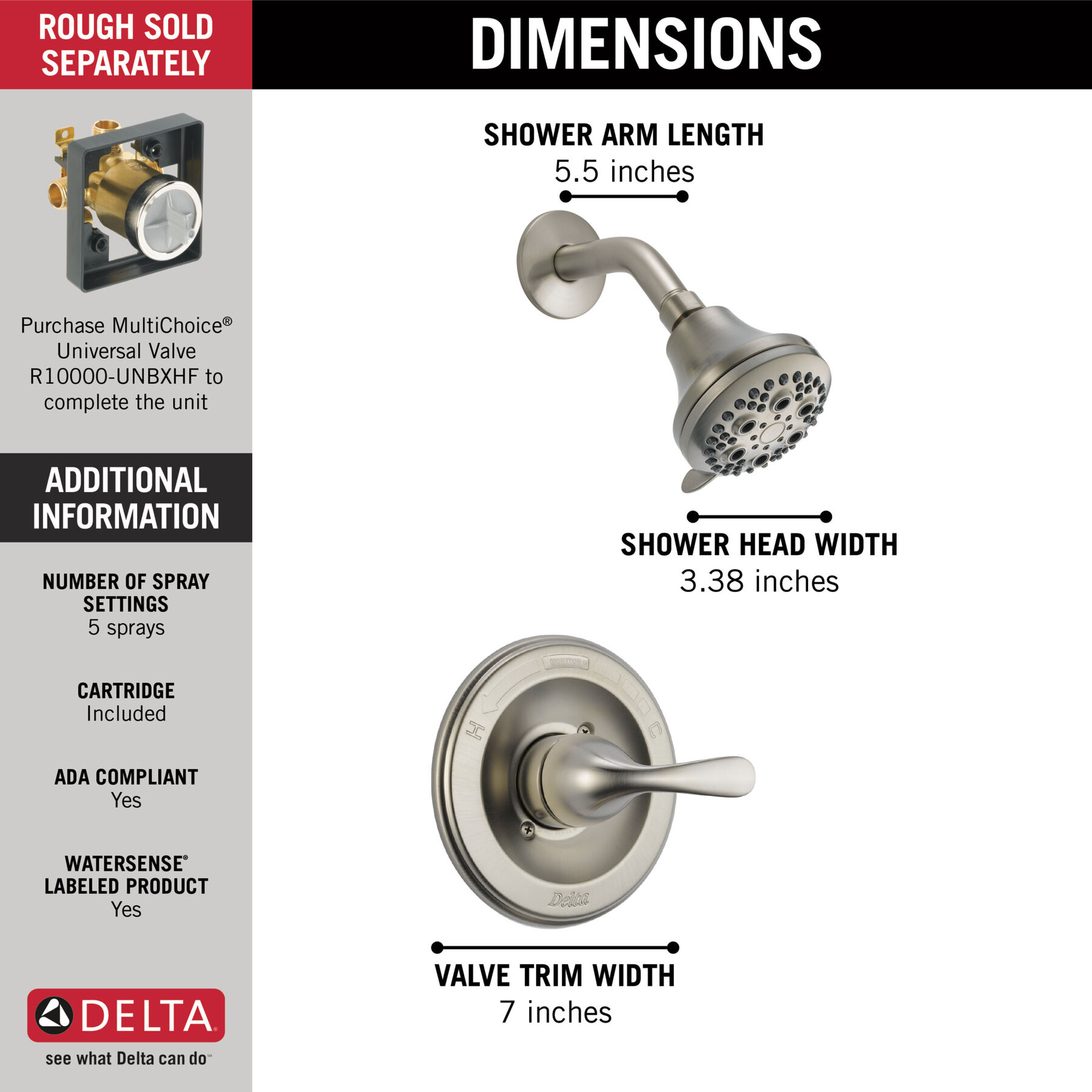 Monitor® 13 Series Shower Trim in Stainless T13220-SS | Delta Faucet