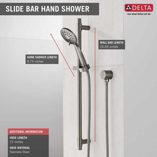 Hand Shower 1.75 GPM w/Slide Bar 4S in Stainless 51361-SS | Delta Faucet