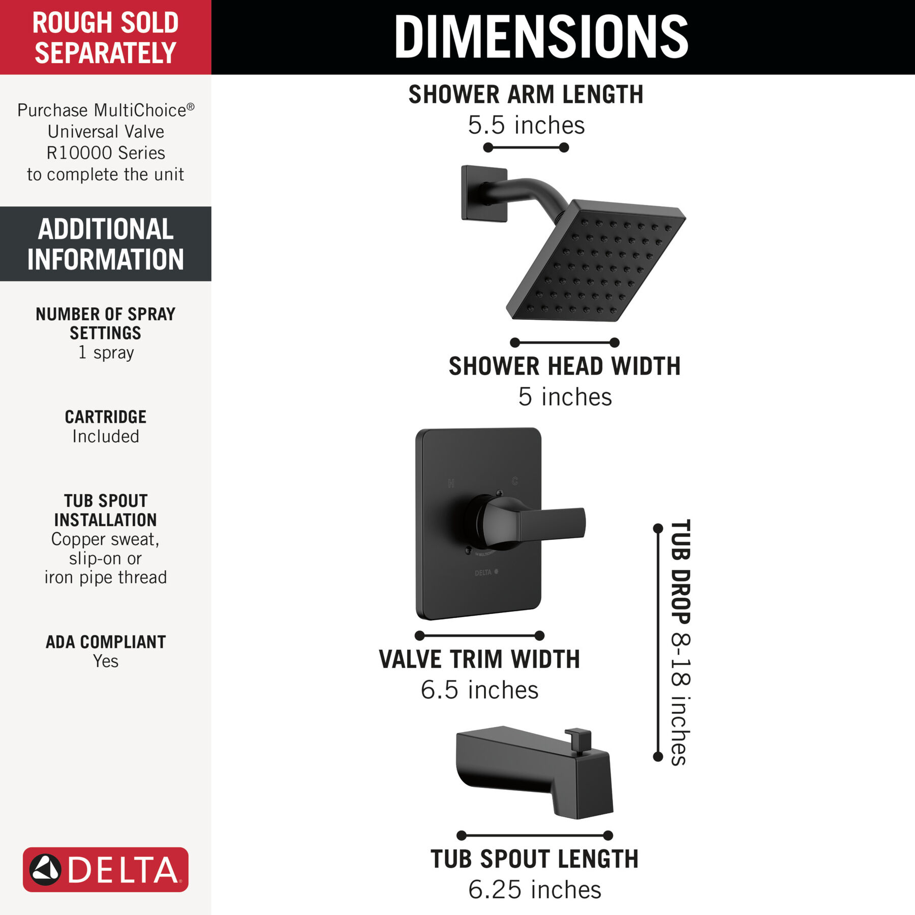 Monitor 14 Series Tub & Shower in Matte Black T14437-BL | Delta Faucet