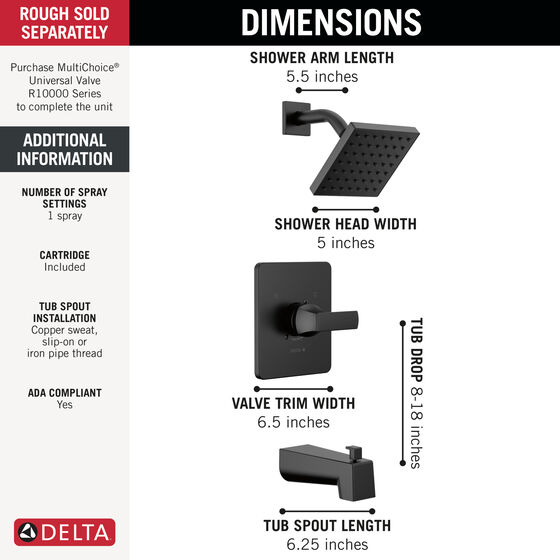 Monitor 14 Series Tub & Shower in Matte Black T14437-BL | Delta Faucet