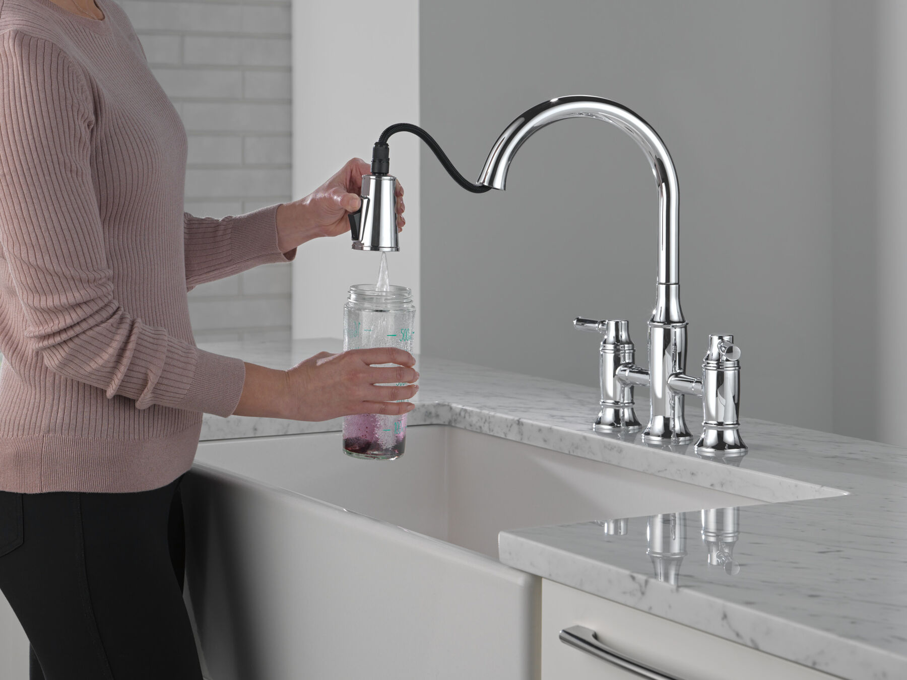 Two Handle Pull-Down Bridge Kitchen Faucet in Lumicoat® Chrome 2384L-PR ...