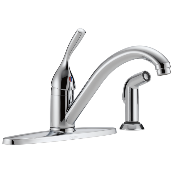 Single Handle Kitchen Faucet with Spray in Chrome 400-DST | Delta Faucet